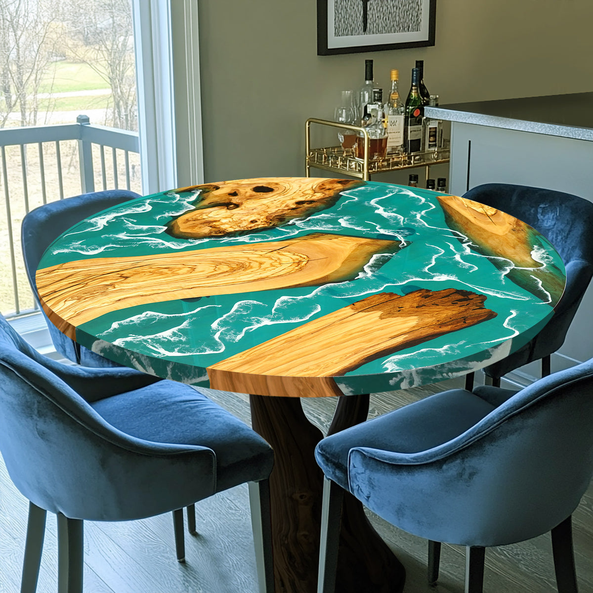 Elite Custom Olive Ocean-Inspired Epoxy Resin Round Table ECT-116 ...