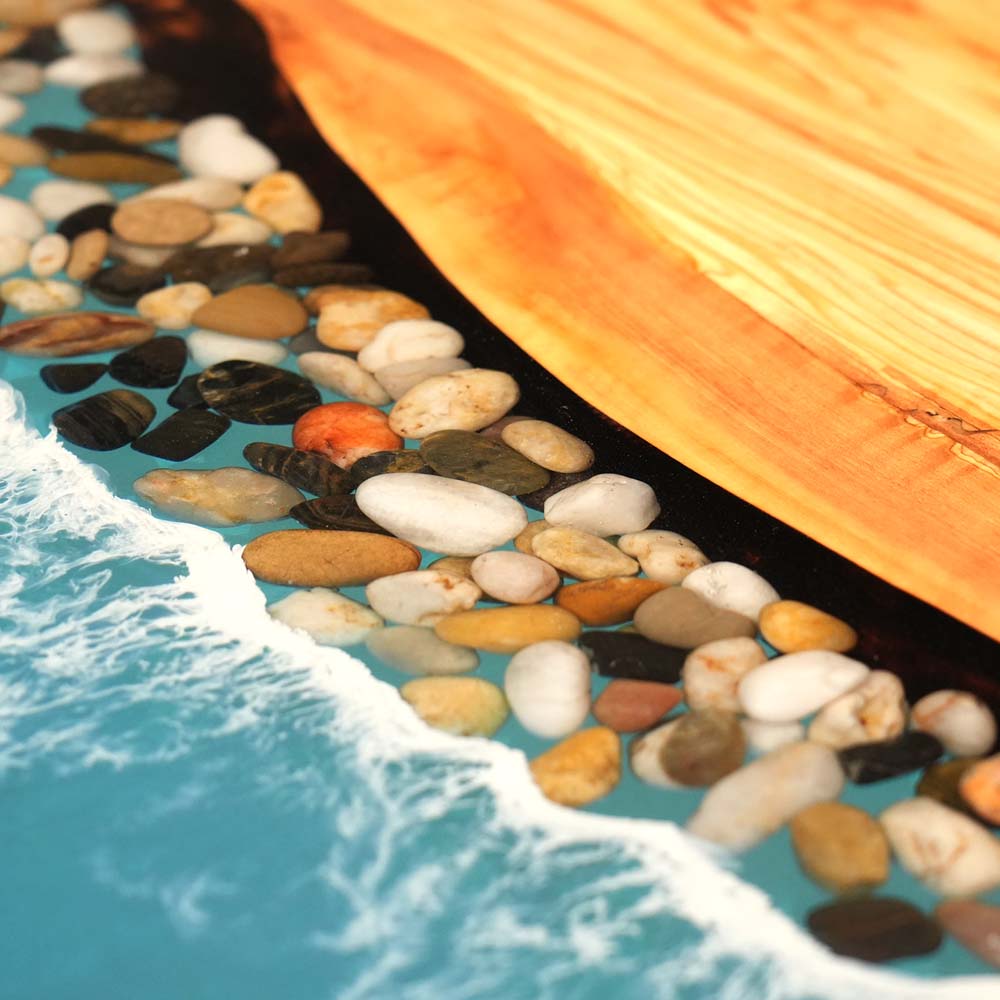 RiverFlow Walnut Wood & Transparent Blue Epoxy Dining Table ECT-125 – Elitecustomtable