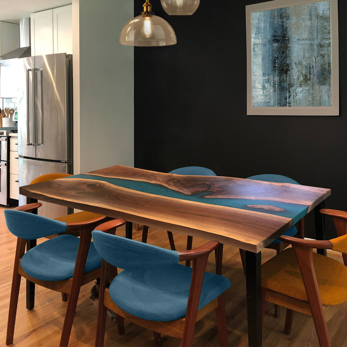 Elite Custom Black Walnut Deep Blue Resin Dining Table ECT-53 ...