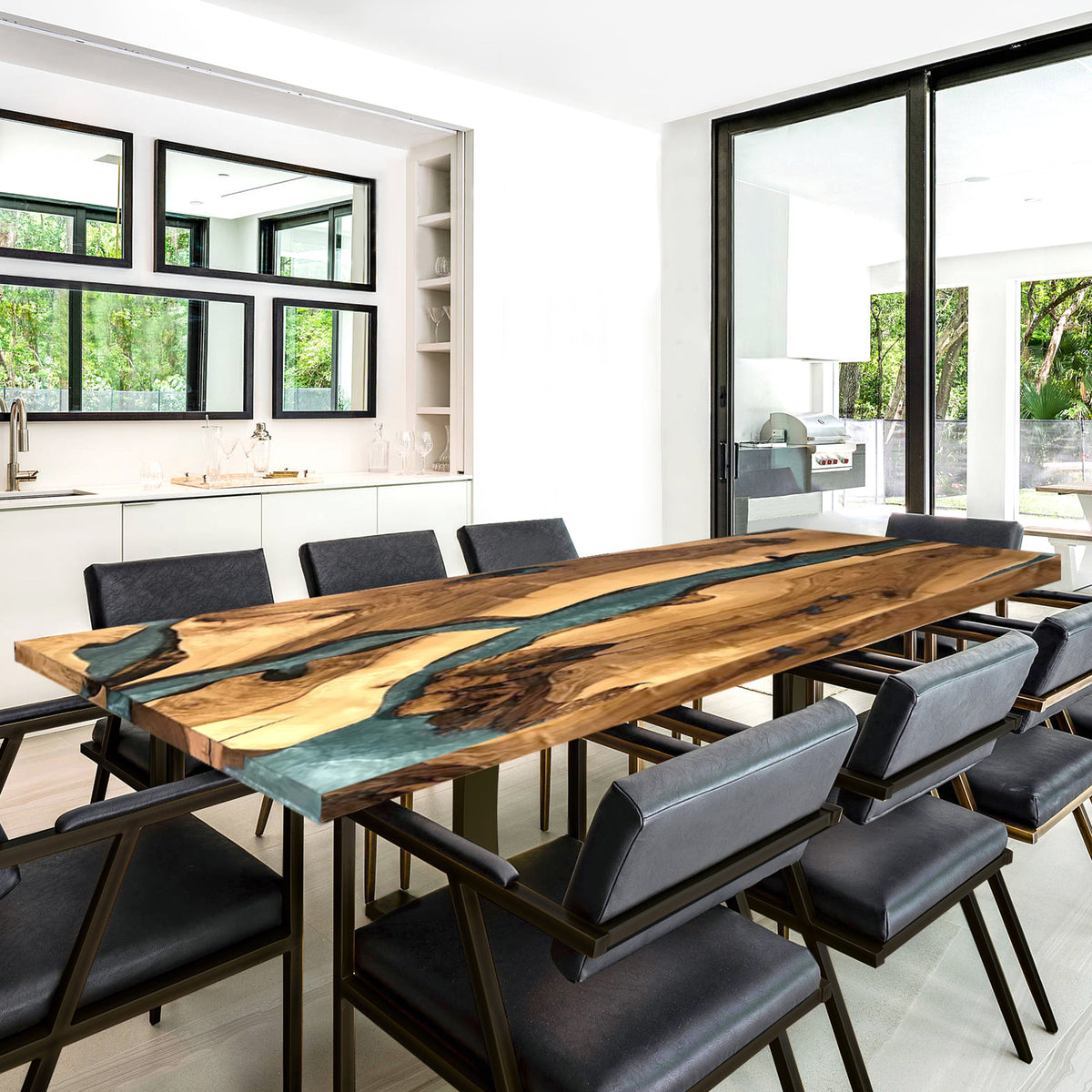Retangular Elite Custom Walnut Epoxy Resin Conference Table ECT-33 ...
